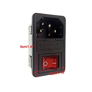 3 Pin IEC320 C14 Inlet Male Plug Power Socket Red Light Boat Rocker Switch with Fuse Holder Neon Lamp Supply Jack Connector AC 250V 10A, 2-Pack
