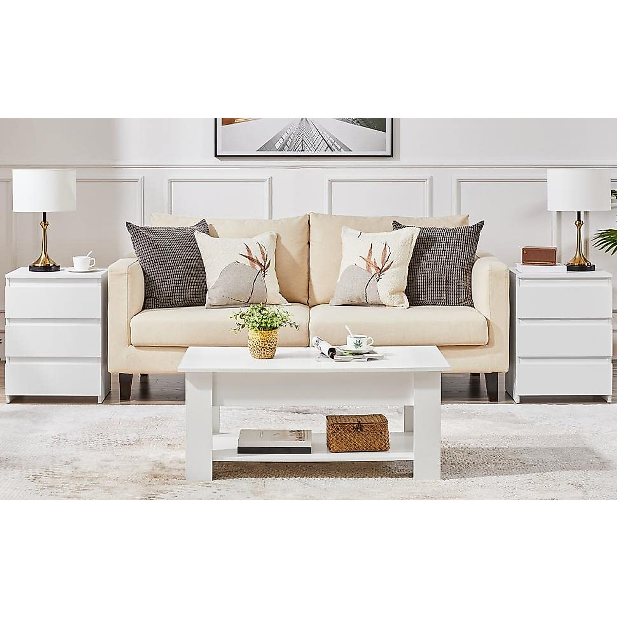 Yaheetech Nightstand with Drawers, 3-Drawer Bedside Table with Storage Space, Bedside Table Bedside Cabinet Accent Table with Sturdy Base for Bedroom, White