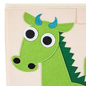 3 Sprouts Kids Children Foldable 13 Inch Square Felt Storage Cube Toy Bin with Green Dragon, Black Gorilla, and Yellow Rhino Cube Toy Bins