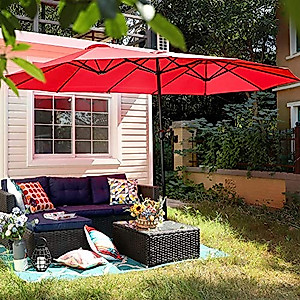 PHI VILLA 15ft Patio Umbrellas, Outdoor Market Extra Large Double-Sided Umbrella with Umbrella Base, Huge Rectangular Umbrella with 1.9" Pole (Brick Red)