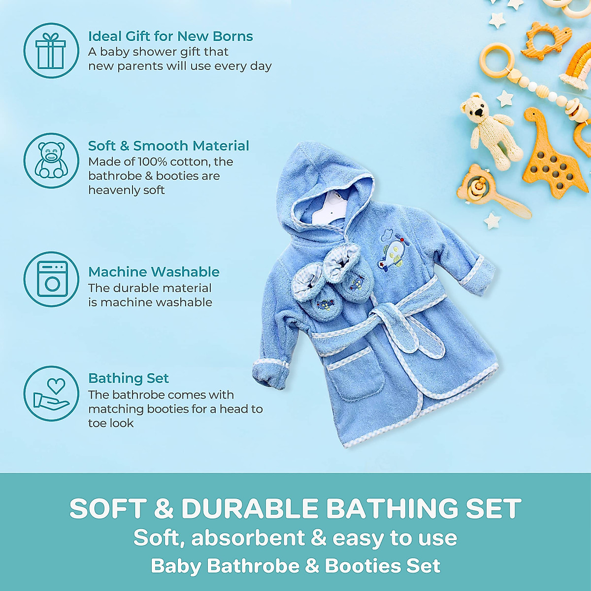 Spasilk Hooded Terry Bathrobe with Booties, Blue Plane, One Size