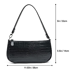 Retro Classic Clutch Bag for Women, Crocodile Leather Underarm Bag Small Purse with Ribbon, Zipper Closure, #1 Black