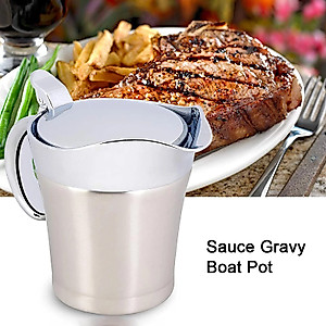 FOXDISK 304 Stainless Steel Double Insulated Gravy Boat 26 oz with Hinged Lid,Sauce Jug and Steak Sauce Pot Double Walled Insulated Thermal (26 oz/750ml)
