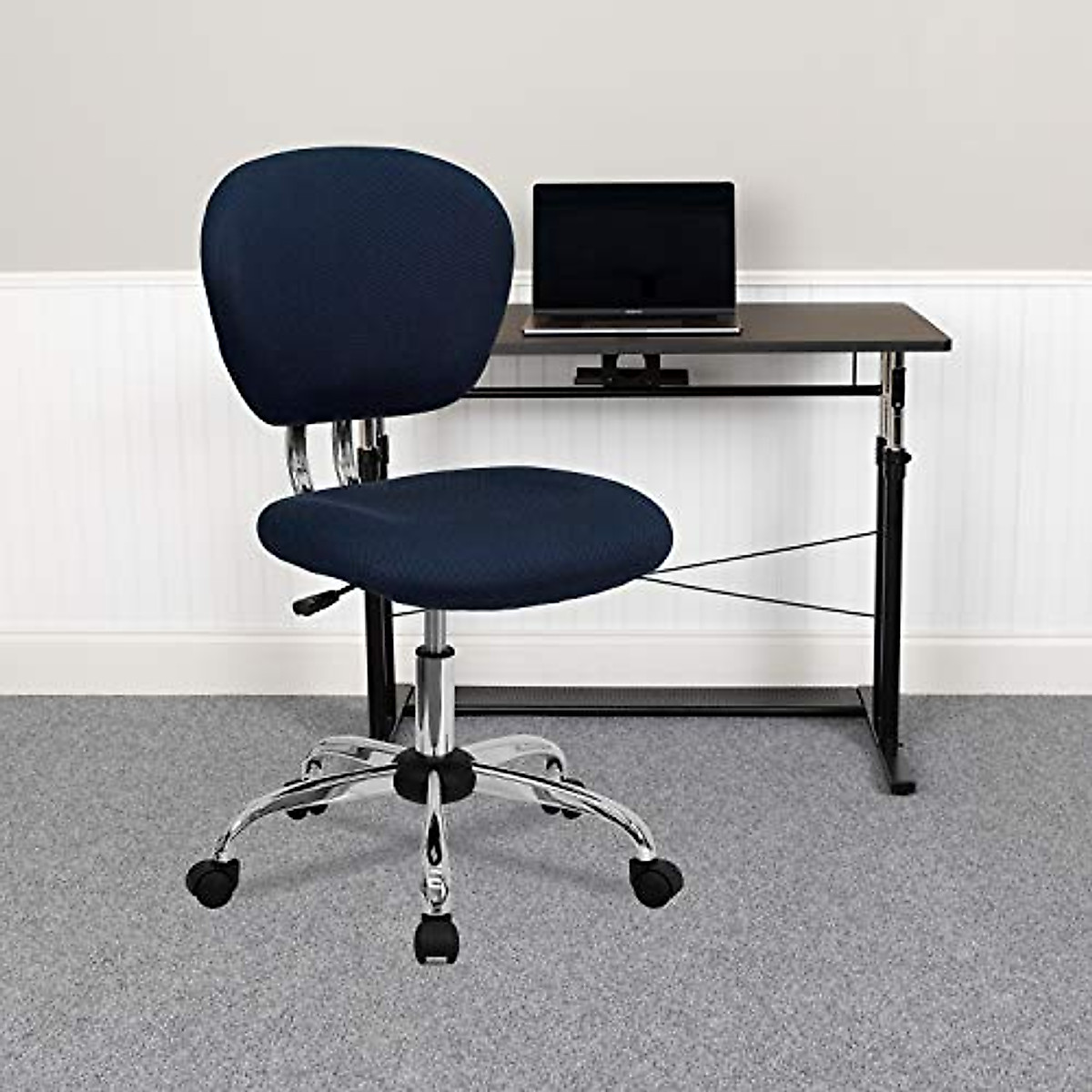 Flash Furniture Beverly Mid-Back Navy Mesh Padded Swivel Task Office Chair with Chrome Base