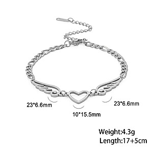 EUEAVAN Love Heart Guardian Angel Wings Charm Stainless Steel Silver Bracelets For Women Jewelry Gifts