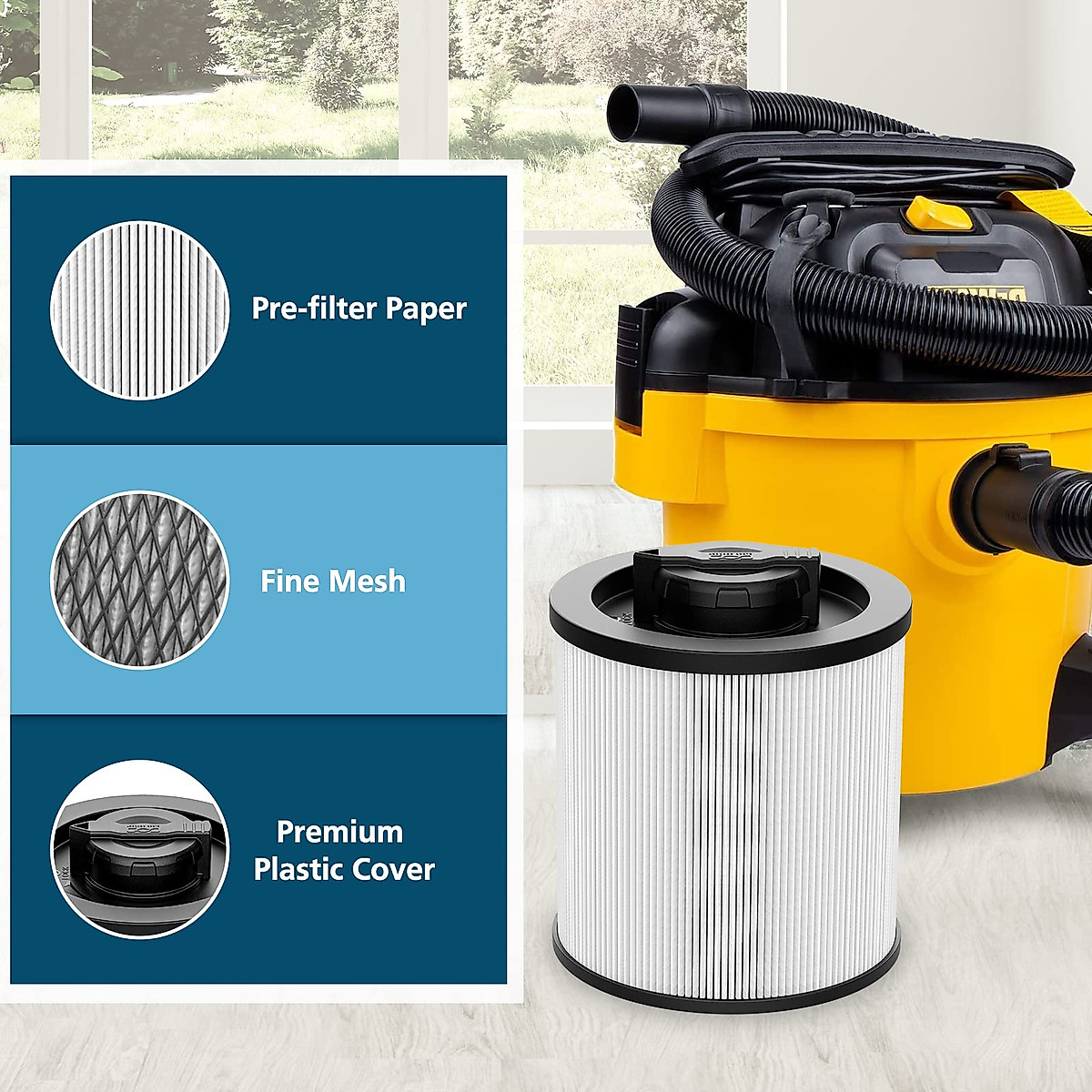 DXVC6910 Cartridge Filter Replacement for DEWALT Wet/Dry Vac Vacuum Cleaner 6-16 Gallon Filter Compatible with DeWalt DXV06P DXV09P DXV10P DXV10PL DXV10SA DXV12P DXV14P DXV16P 2 Pack