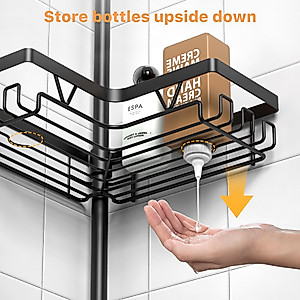 KEGII Corner Shower Caddy Tension Pole - Shower Tension Rod Organizer, Floor to Ceiling Shower Caddy 25-114.2 inch, Towel Rack Corner Waterproof, Black