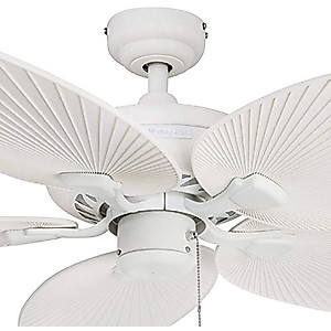 Honeywell Ceiling Fans Palm Island Tropical 52 Inch Ceiling Fan, Outdoor Ceiling Fan with Pull Chain, Tri-Mount 5 Palm Leaf Blade Design, ETL Wet Rated, White (50200-01)