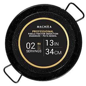 Machika Enameled Steel Nonstick Paella Pan, 17 in, Induction Compatible, 5 Servings, Ideal for Restaurants, Catering, Events