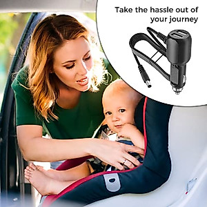 12 Volt DC Car Charger for Portable DVD Player, Universal Replacement Cigarette Lighter Power Cord for RCA, DBPOWER, Sylvania DVD Player, Snailax Seat Cushion, Breast Pump, Dual USB Port Car Charger