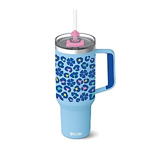 Ottle Deep Sea Diver 40 oz Insulated Tumbler with Handle and Straw Lid - Leak Proof, Cupholder Friendly Travel Mug - Stainless Steel Double Wall Water Bottle for Hot and Cold Drinks - Leopard Bloom