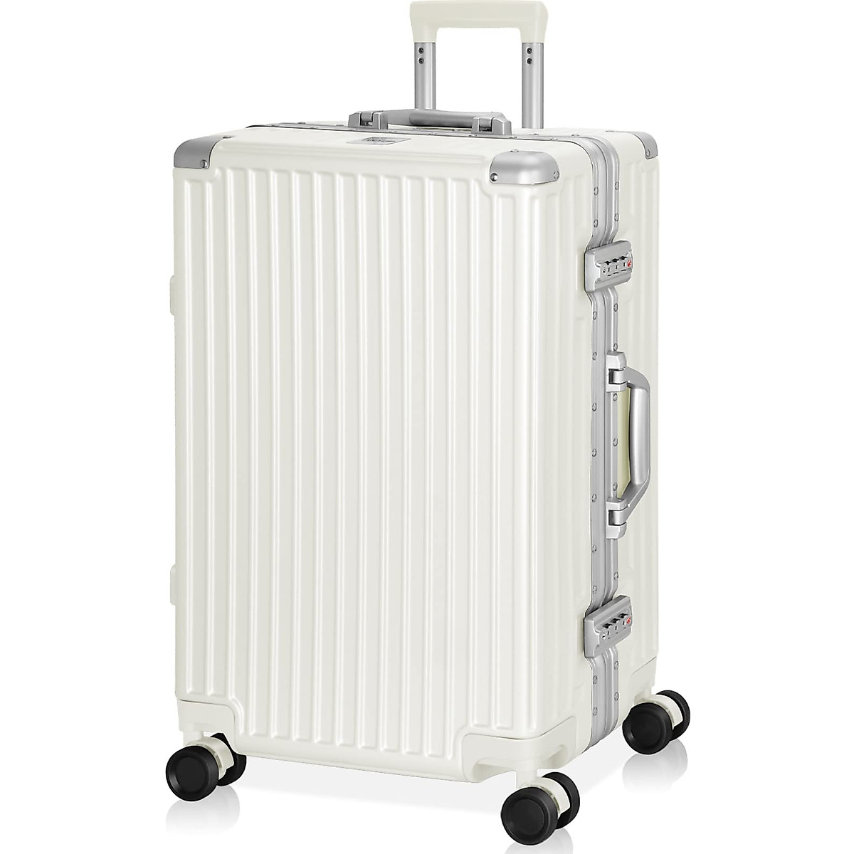 AnyZip Luggage Aluminium Frame Suitcase PC ABS Hard Shell TSA Lock No Zipper 24In White