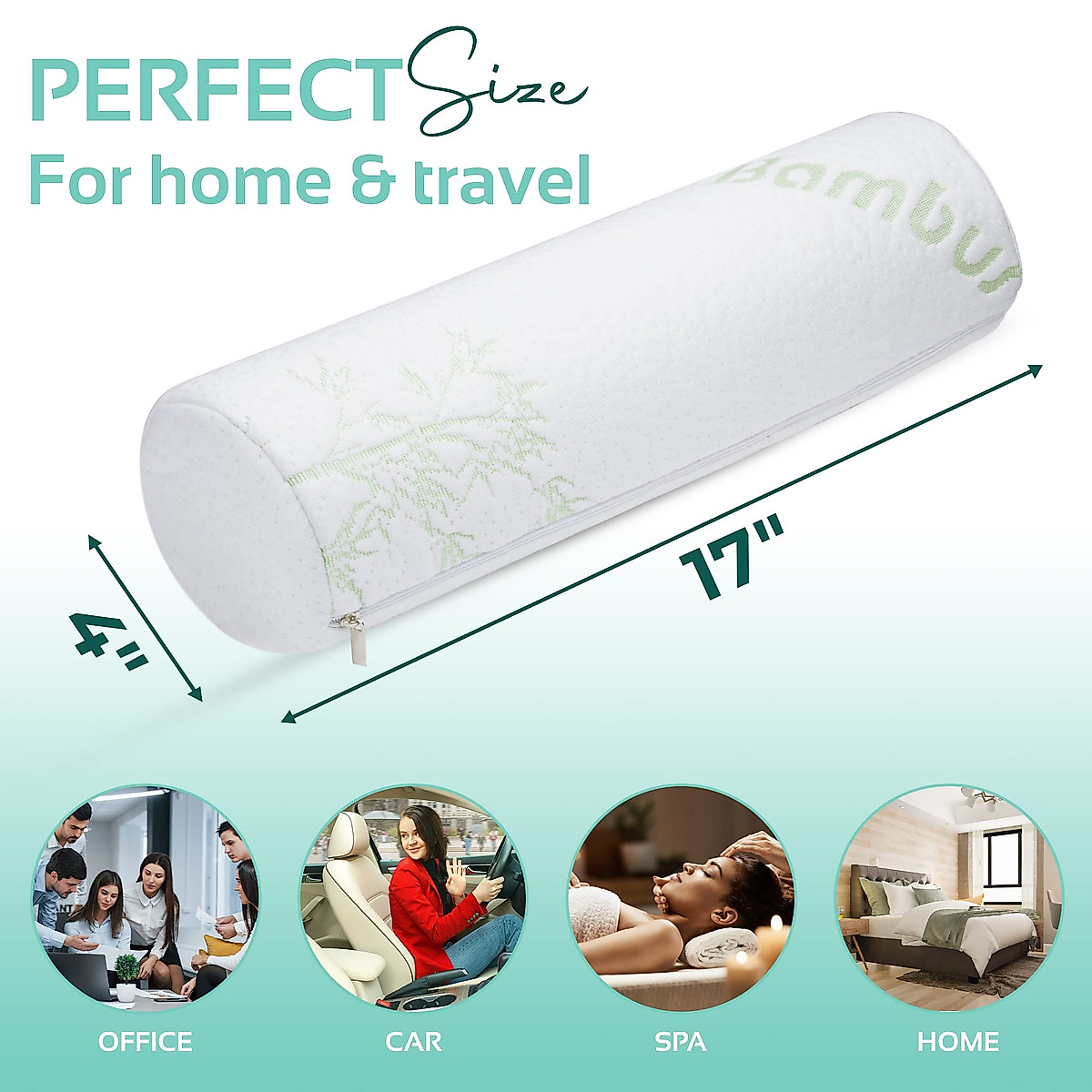 AllSett Health 2 Pack Cervical Neck Roll Memory Foam Pillow, Bolster Pillow, Round Neck Pillows Support for Sleeping | Bolster Pillow for Bed, Legs, Back and Yoga | 4 Inch Diameter x 17 Inches Long