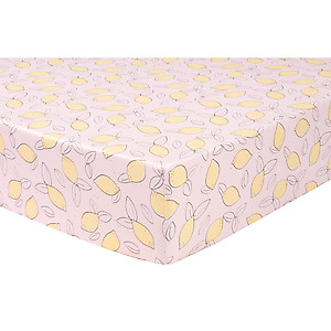 Trend Lab Modern Baby Crib Bedding Set for Girls | Lemon Floral 4 Piece Nursery Décor Quilt, 2 Fitted Crib Sheets, and Dust Ruffle Skirt - Pink, Yellow. Green, 80010