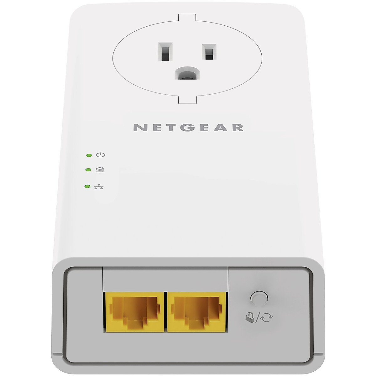 NETGEAR Powerline adapter Kit, 2000 Mbps Wall-plug, 2 Gigabit Ethernet Ports with Passthrough + Extra Outlet (PLP2000-100PAS), White