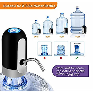 TBZWater Pump 5 Gallon Water Dispenser with USB Charging Automatic Electric Portable for Use of 2-5 Gallons Bottles Ideal for Home Kitchen Office and Outdoors (Black)