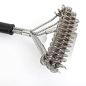 Grill Brush for Outdoor Grill – 17 Inches Stainless Steel Grill Brush with Scrapper, Bristle Free Heavy Duty & Wide Scrubber to Scrub Barbeque Griddle, Grill Cleaning Kit, Safe Non Stick BBQ Brush