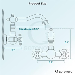 gotonovo 6 Inch Center Oil Rubbed Bronze Wall Mount Kichen Sink Faucet 2 Double Knobs Handle Vintage Kitchen Bathroom Mixer Tap
