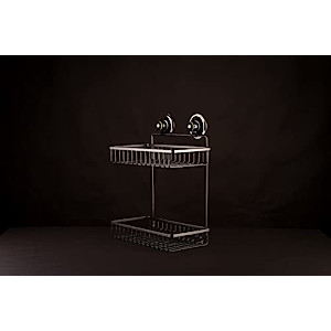 KiahLoc Patented Yellow Ring Indicator Suction Cup Double Rectangular Shelf, Removable Wall Vacuum Holder for Smooth Tile, Glass and Mirror, ABS Hook Cup Hold up to 22lb (Black)