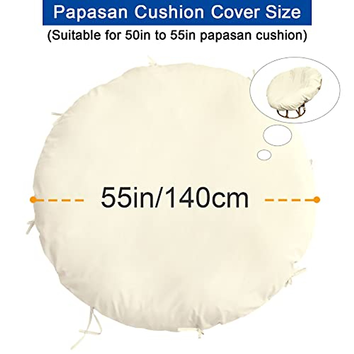 HILUHIDI Papasan Cushion Cover Only, Water-Resistant Papasan Chair Cushion Cover, Easy-to-Clean Papasan Chair Covers with Zipper in Indoor and Outdoor(Beige) (B)