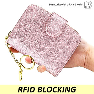Beurlike Women's RFID Credit Card Holder Organizer Case Leather Security Wallet (Upgrade a (10 Accordion/Key Ring) - Glitter RoseGold)