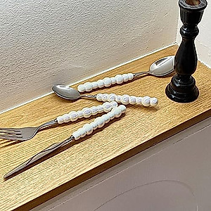 Europe Fashion Pearl Cutlery Set Stainless Steel Creativity Knife Gift Spoon Handle Ceramic Fork Tableware Set Flatware