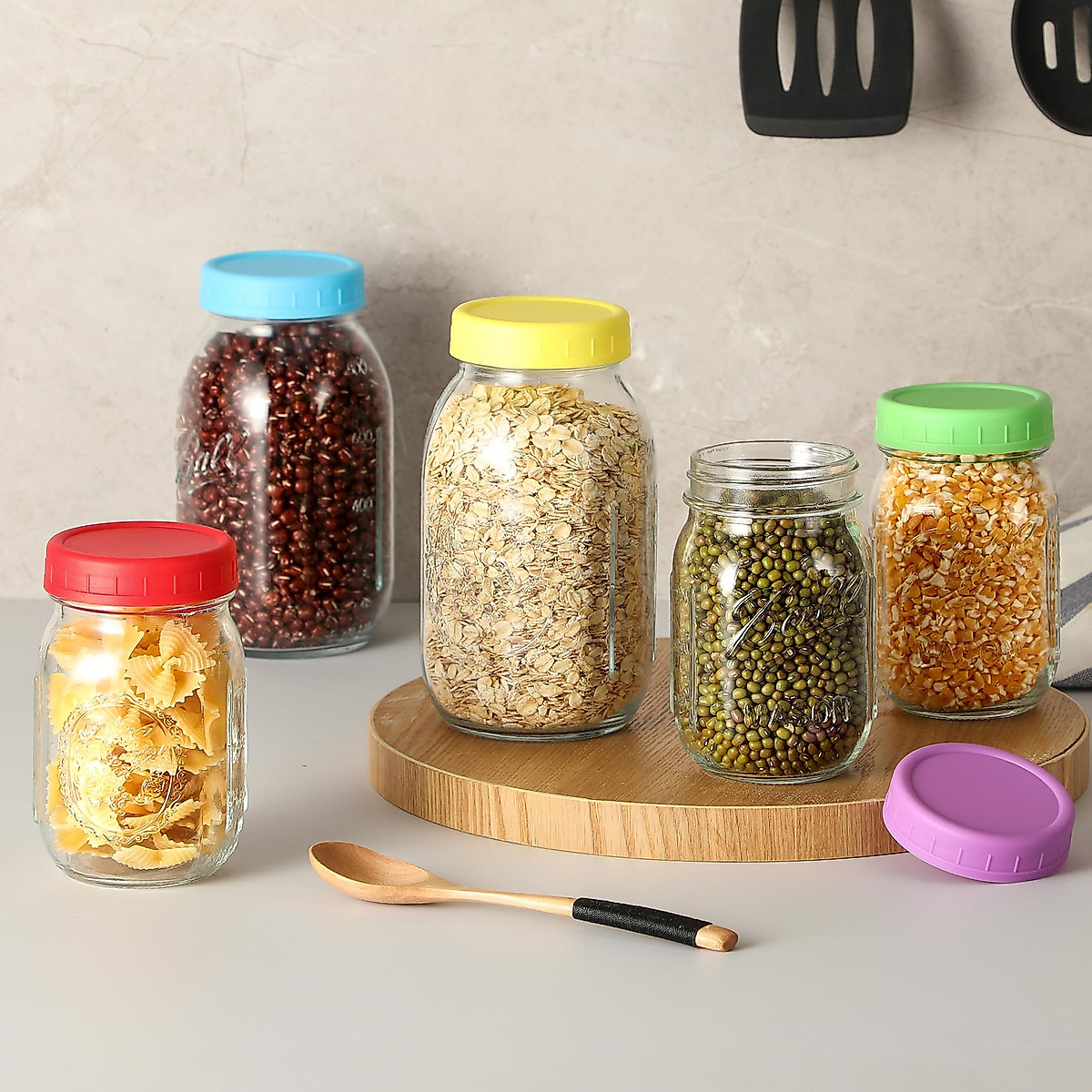 12 Pack REGULAR MOUTH Mason Jar Lids for Ball, Kerr and More - Multicolor Plastic Storage Caps for Mason Jars, Canning Jars - Leakproof, Dishwasher Safe & Food Grade