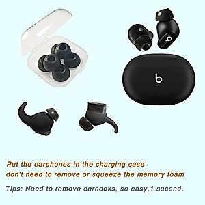 Luckvan Memory Foam Ear Tips for Beats Studio Buds Earhooks for Beats Earbuds Replacement Grip Cover for Beats Studio Buds Ear Tips fit in Charging Case, Black