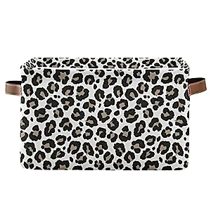 Leopard Cheetah Print Animal Skin Square Storage Basket Storage Bins Canvas Storage Organizer Closet Shelf Organizer for Home Office, 1 Pc