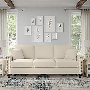 BOWERY HILL 85W Upholstered Sofa in Cream Herringbone Fabric