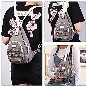 ArcEnCiel Mini Women Sling Chest Bag Canvas Backpack (Grey)