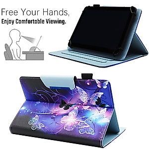 Universal 7 8 Inch Android Tablet Case, Tablet Case Cover for 7.0 8.0 Inch Tablet, Dluggs Multi-Angle Viewing PU Leather Stand Case for All 7.0-8.5 Inch Tablet, 01 Purple Butterfly