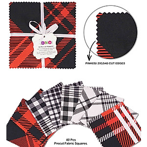 Soimoi Precut 10-inch Tartan Prints Cotton Fabric Bundle Quilting Squares Charm Pack DIY Patchwork Sewing Craft- Magenta & Black