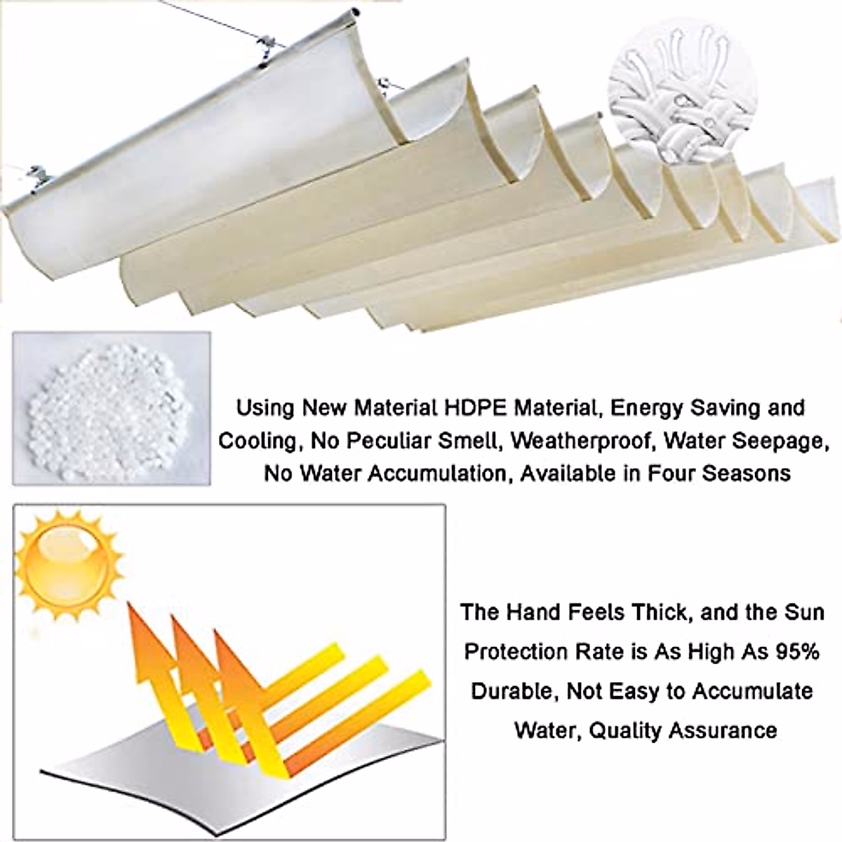 LXLIGHTS Retractable Wave Shade Sails, Easy to Install Sun Protection Awning, HDPE Ventilation Fabric U Shaped Sliding Roller Blind for Patio Roof Shade Canopy Cover