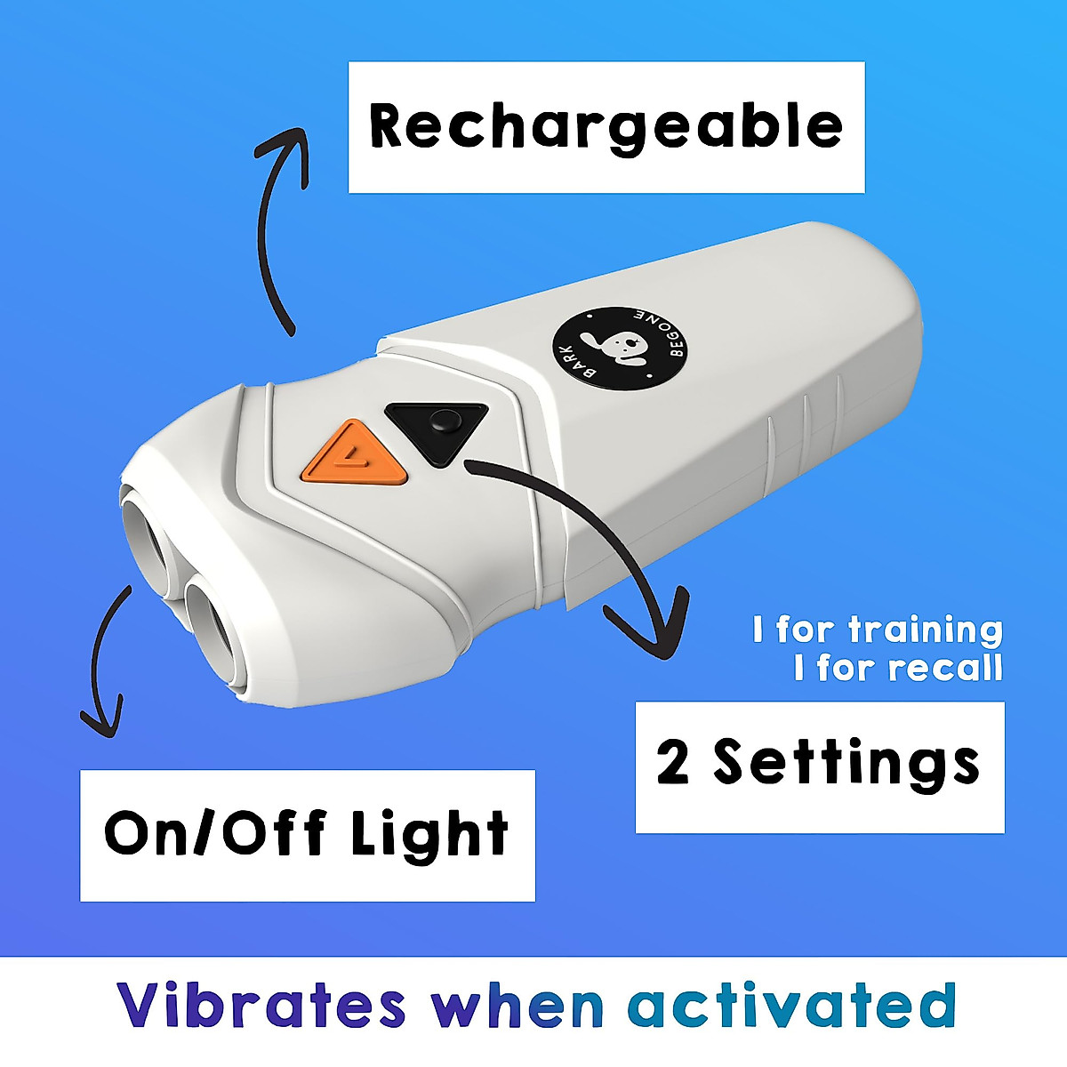 NEW 2024 Bark Begone Rechargeable Dog Trainer - Anti Barking Dog Device - New and Improved Ultrasonic Emitter - Bark Collar Alternative - Dog Bark Deterrent Device - Long Range - Correct Poor Behavior