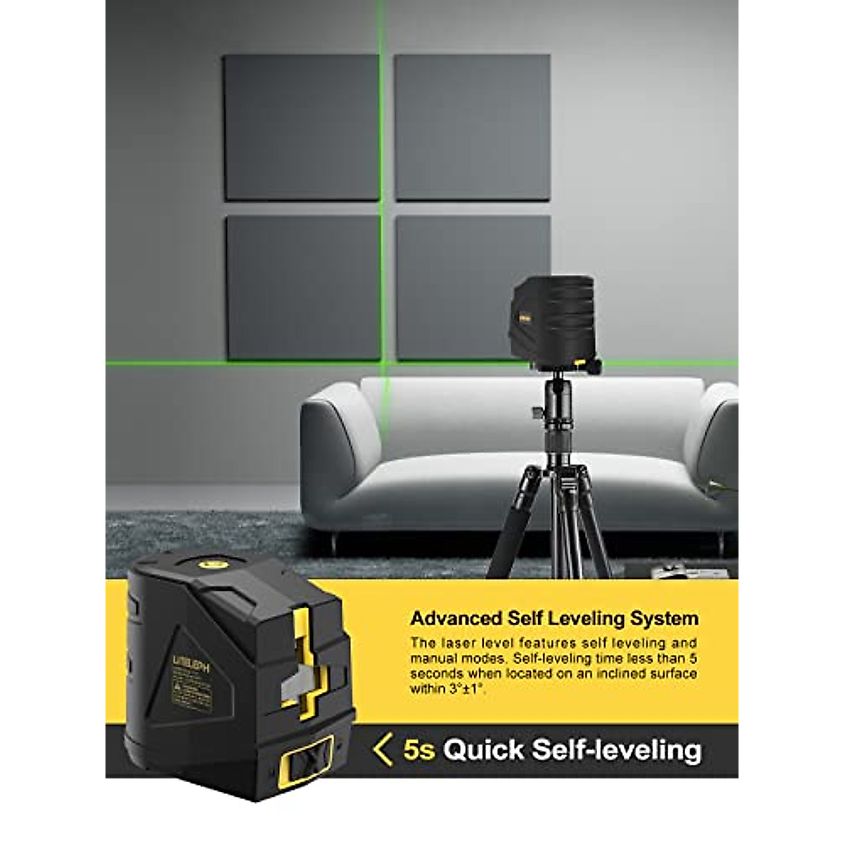 Laser Level Self Leveling Cross Line Green Laser Level Tool Adjustable Brightness Laser Leveler with 360°Magnetic Mounting Plate Carrying Pouch for Picture Hanging and Construction