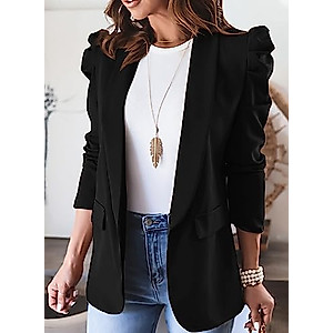 KIRUNDO Women's 2023 Fall Casual Blazers Puff Sleeve Lapel Open Front Work Suit Office Blazer Jackets with Pockets (Black, Medium)