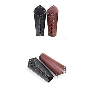 Thajaling 2 Pieces Faux Leather Arm Guards, Viking Gauntlet Wristband, Medieval Archery Bracers, Vintage Cowhide Cuff Wristband, Personalized Bracers for Men (Brown)