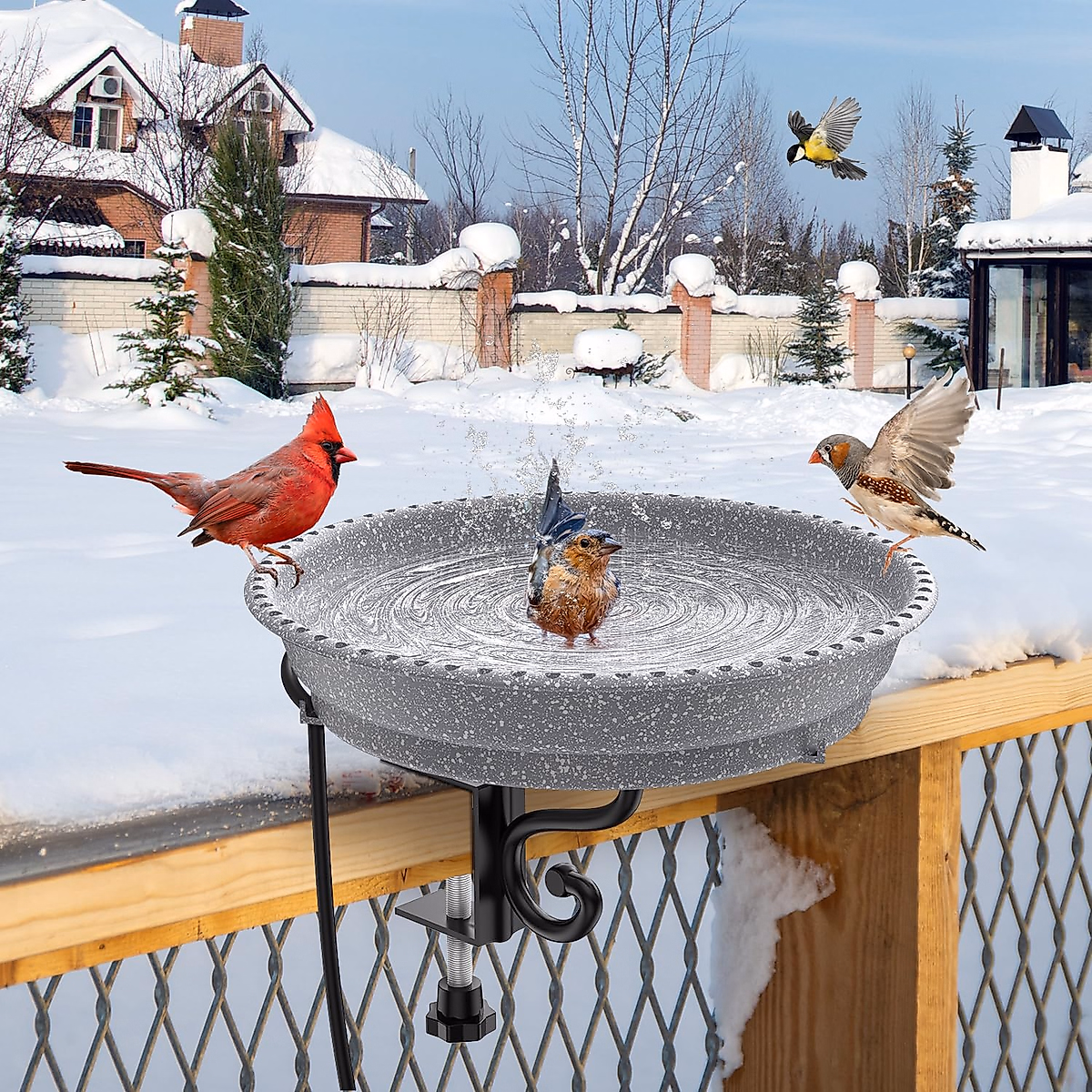 Sunvigor Heated Bird Bath for Outdoors, Deck Mounted 75W Bird Bath Deicer Bird Feeder with Thermostatically Controlled, Bird Bath Bowl for Winter Garden Yard Patio Lawn, with 3.6 Feet Electric Cord