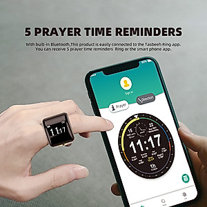 Equantu Smart Tasbih Prayer Counter, IP7 Waterproof Smart Qibla Ring, 5 Prayer Time Reminder | OLED Display | Custom Count Setting | Tasbih Counter, Muslim Gift for All Ages (22mm, Ceramic - Black)