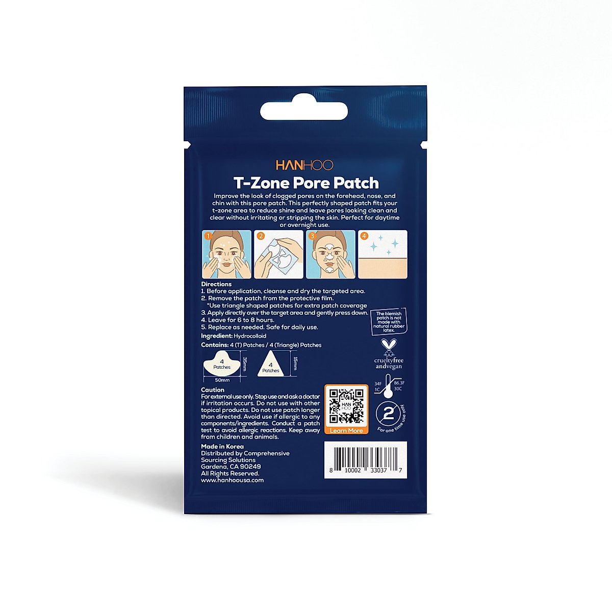 Hanhoo T-Zone Pore Patch, 4 Pore Patches and 4 Triangle Blemish Patches, Improves Look of Clogged Pores, Mattifies, Shrinks Pimples on T-Zone, Blackhead and Acne Treatment, Korean Skincare