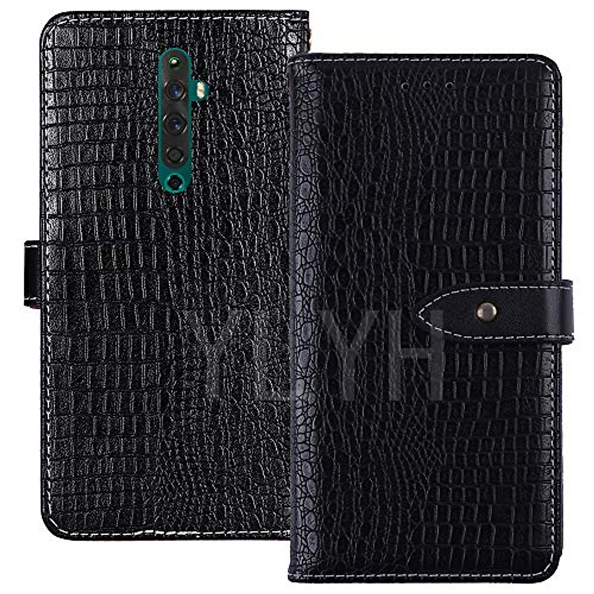 YLYT Shockproof - Black Flip Leather TPU Silicone Luxury Cover Stand Wallet Case for Oppo Reno2 6.5 inch Card Slots Pouch Skin