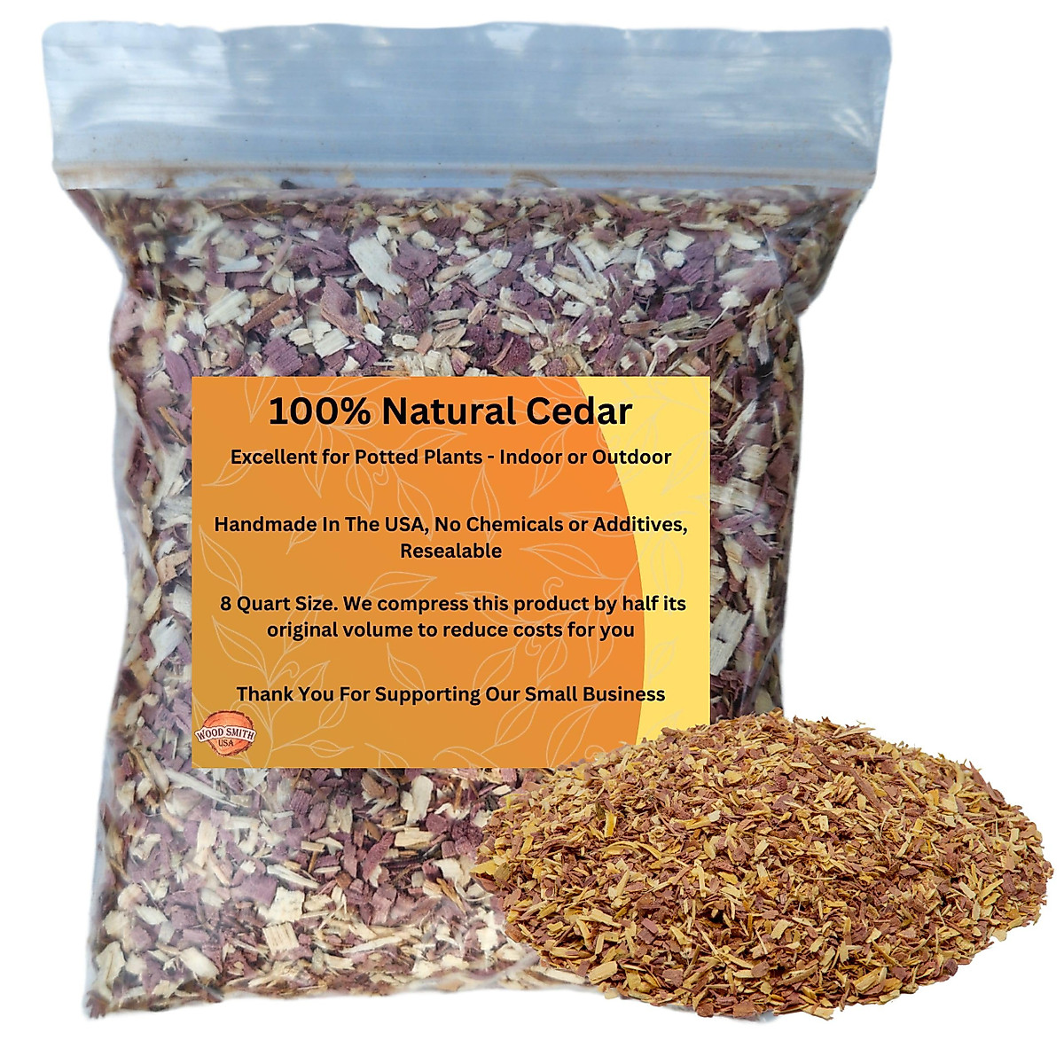 100% Natural Cedar Chips | Mulch | Great for Outdoors or Indoor Potted Plants | Dog Bedding | Pleasant Earthy Smell 8 Quarts