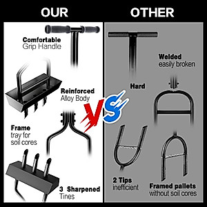 Fnwsja Manual Lawn Aerator with Tray & 3 Hollow Slots Manual Soil Corer Collector Lawn Plug Core Aeration Tool Heavy Duty Lawn Core for Soils & Lawns Yard Garden, 37.6 inches, Black