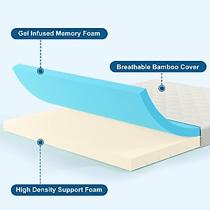 MyAnts Folding Mattress - 4 inch Portable Tri-Fold Cooling-Gel Memory Foam Foldable Mattress Topper with Washable Soft Cover Non-Slip Bottom, Camping Mattress Floor Guest Bed, 75" x 54" Full Size