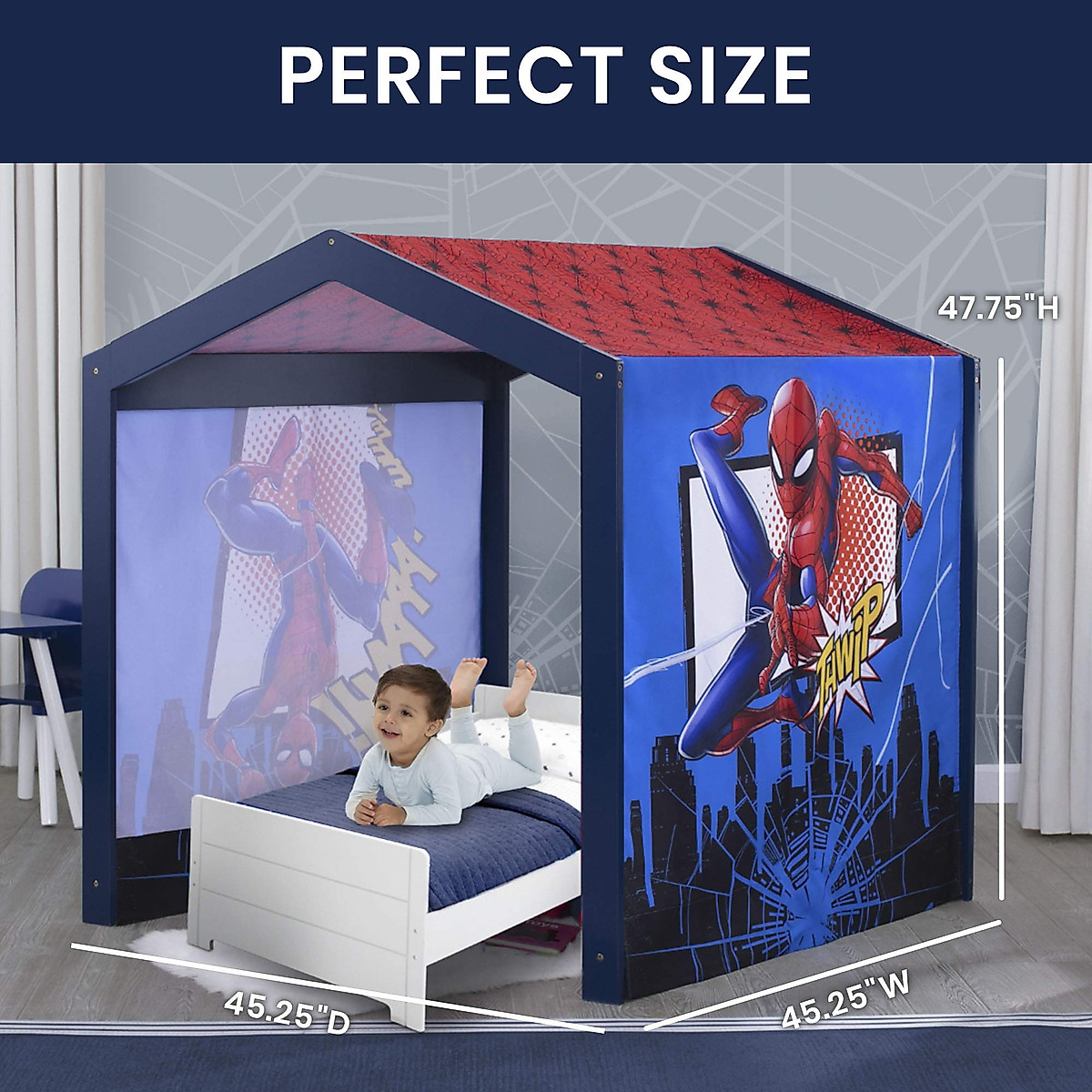 Marvel Spider-Man Indoor Playhouse with Fabric Tent for Boys and Girls by Delta Children, Great Sleep or Play Area for Kids - Fits Toddler Bed, Greenguard Gold Certified