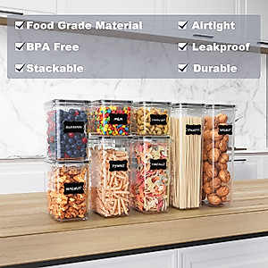 Tiawudi Airtight Food Storage Containers, 16pcs Plastic Containers for Kitchen Organization, Pantry Organization and Storage, Ideal for Spaghetti, Cereal, Flour & Sugar, with Labels and Spoon Set