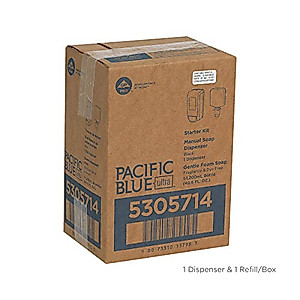 Georgia-Pacific (5305714) Pacific Blue Ultra Manual Push Soap Dispenser with Gentle Foam Hand Soap Refill Starter Kit