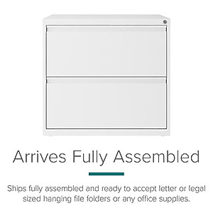 Hirsh 30" W Modern Metal Lateral File Cabinet with 2 Drawers & Secure Lock, Powder Coat, for Home/Office, in White Finish