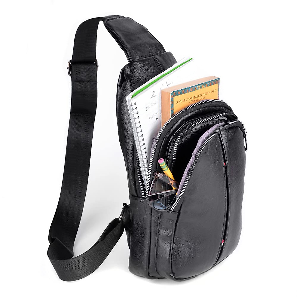 WESTEND Crossbody Leather Sling Bag Backpack with Adjustable Strap